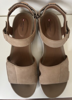 Clarks Unstructured Nubuck Leather Un Adorn Calm Ladies Beige Sandals ...