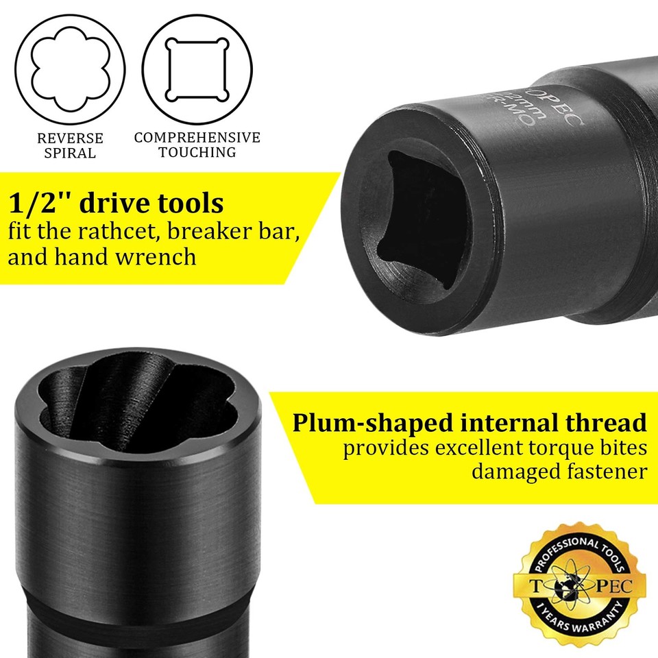 Lug Nut Remover Kit for Stripped Rusted Rounded-Off Bolts Nuts Screws ...