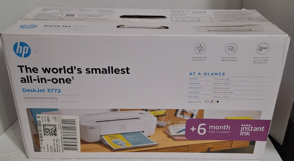 HP DeskJet 3772 Wireless All-in-One Printer with 6-Month Instant Ink ...