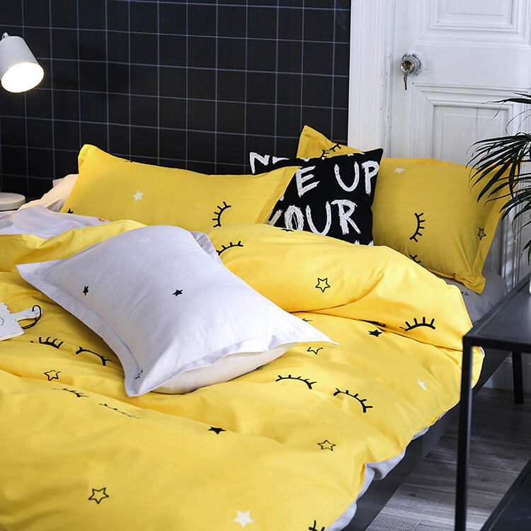 Yellow Smile Printing Bedding Set Duvet Quilt Cover+Sheet+Pillow Case ...