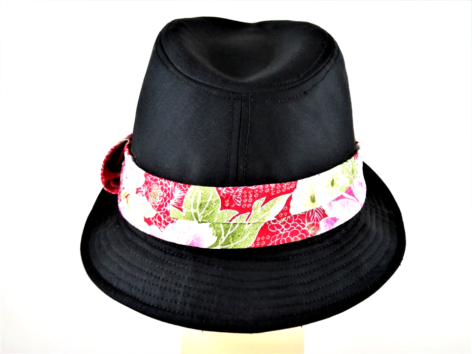 Vintage Hide Trading Co Fedora Hat Black Kasuri Medium Floral Hatband ...