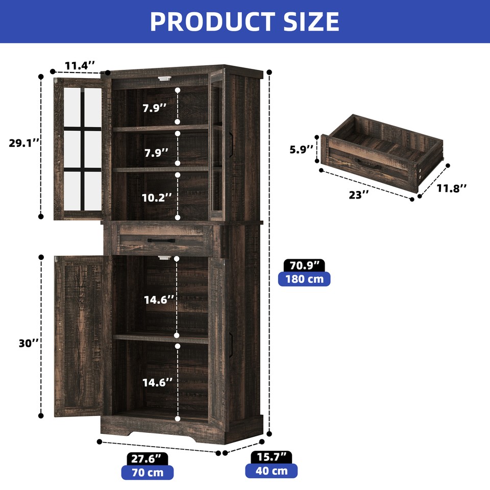 Tall Kitchen Cabinet Organizer w/Drawer & 5 Shelves 71" Farmhouse ...