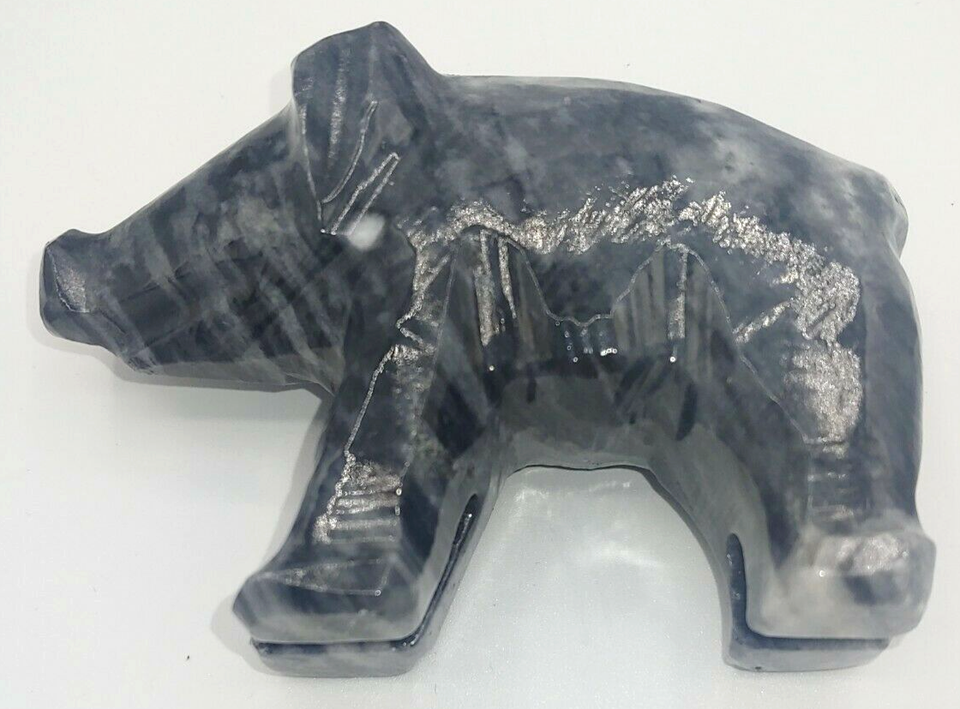 Carved Black Marble Onyx Mexican Alabaster Stone PIG Statue Figure Hog ...