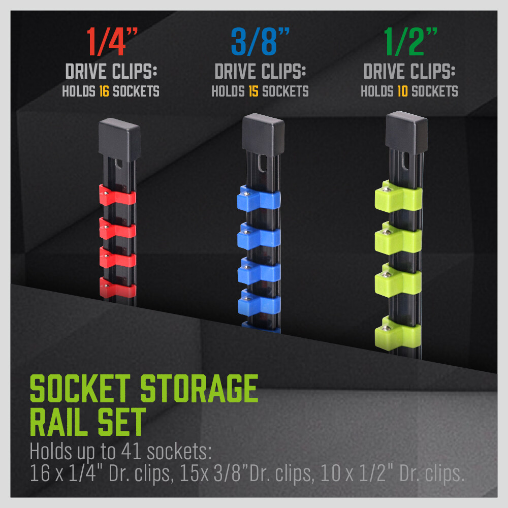 3PC Socket Organizer Mountable Sliding Holder Rail Rack Tool Storage 1/ ...