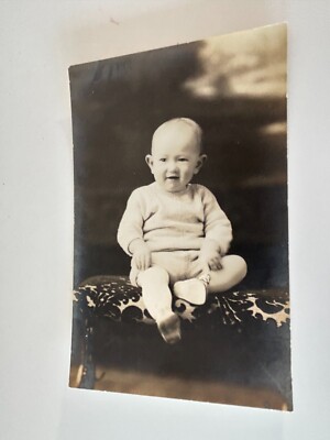 Baby Sitting on Fancy Bench RPPC Portrait Postcard | eBay