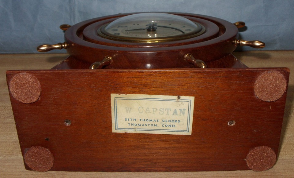 VINTAGE SETH THOMAS 8 DAY MANUAL WIND CAPSTAN NAUTICAL SHIPS WHEEL ...