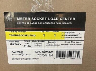 GE 200Amp 8 Spc 16 Circuit Outdoor Combo Main Meter Socket Load Center ...