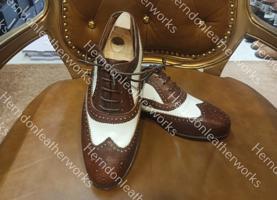 Men Bespoke Handmade Brown & White Leather Spectator Oxfords Men ...