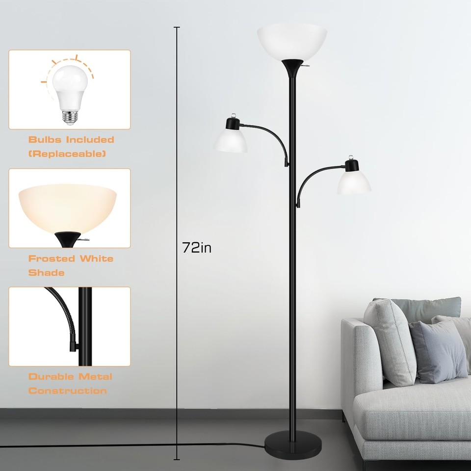 Luvkczc Floor Lamps for Living Room, 72" Tall Torchiere Large, Black ...