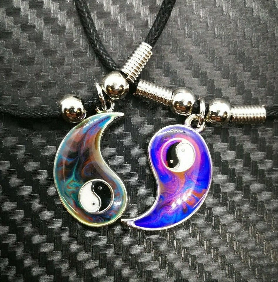 BEST FRIEND Mood Necklace Color Change Yin Yang 2 Pendants Set BFF ...