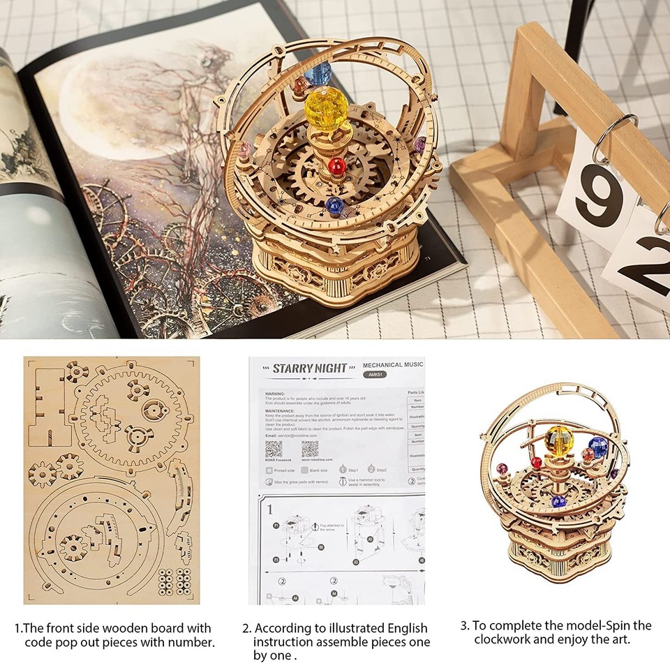 ROKR 3D Wooden Puzzles for Adults Mechanical Starry Night Music Box ...