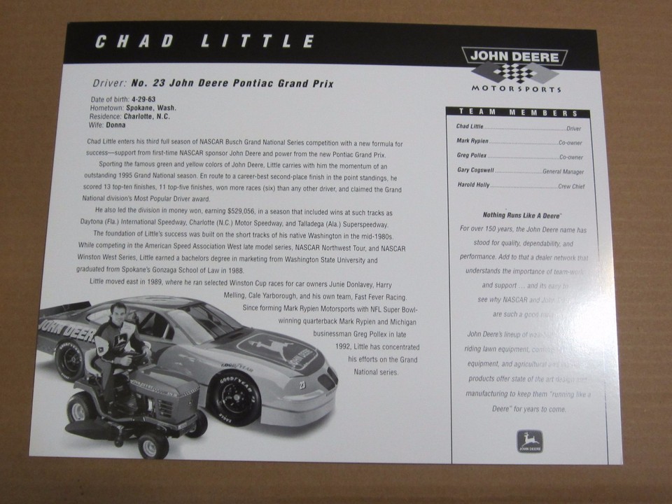 Chad Little 8 x 9-3/4 Autograph photo John Deere Racing | eBay