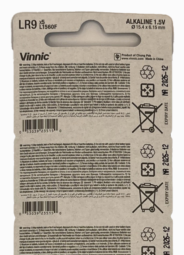 5pcs Vinnic L1560 A625PX PX625A LR9 photo battery Alkaline - Expire 12/ ...