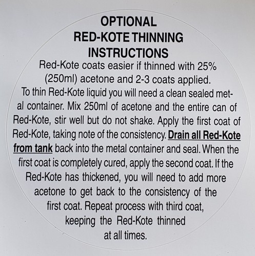 RED-KOTE DRY FUEL TANK LINER FUELTANK RED KOTE REDKOTE PETROL DIESEL ...