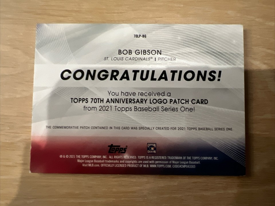 2021 Topps 70th Anniversary Logo Patch #T70P-BG Bob Gibson | eBay