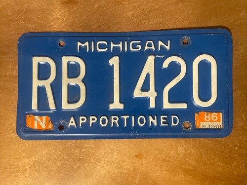 1986 Michigan License Plate Apportioned # RB 1 420 | eBay