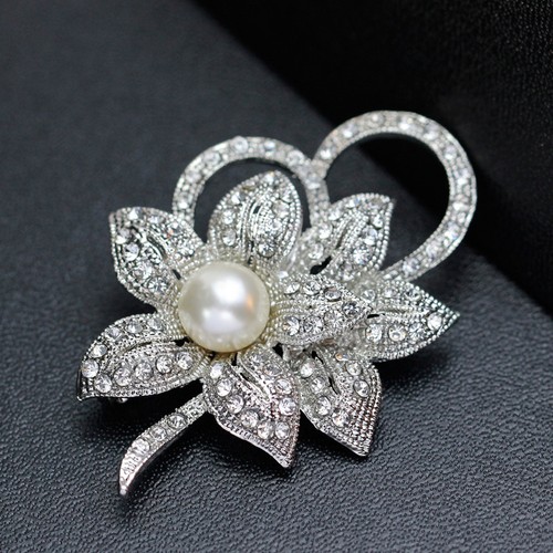 Classic Fashion Flower Brooch Pin with Shiny Crystal Pearl for Women ...