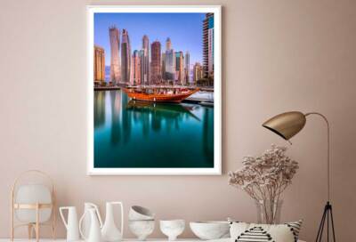 Boat On Sea & City View Print Premium Poster High Quality choose sizes ...