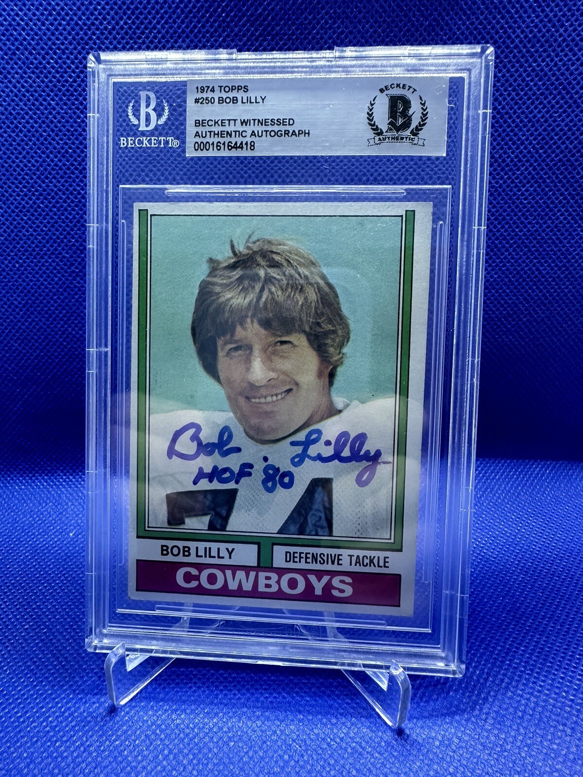 BOB LILLY Signed 1974 TOPPS Card #250 Beckett Witnessed BAS Dallas ...