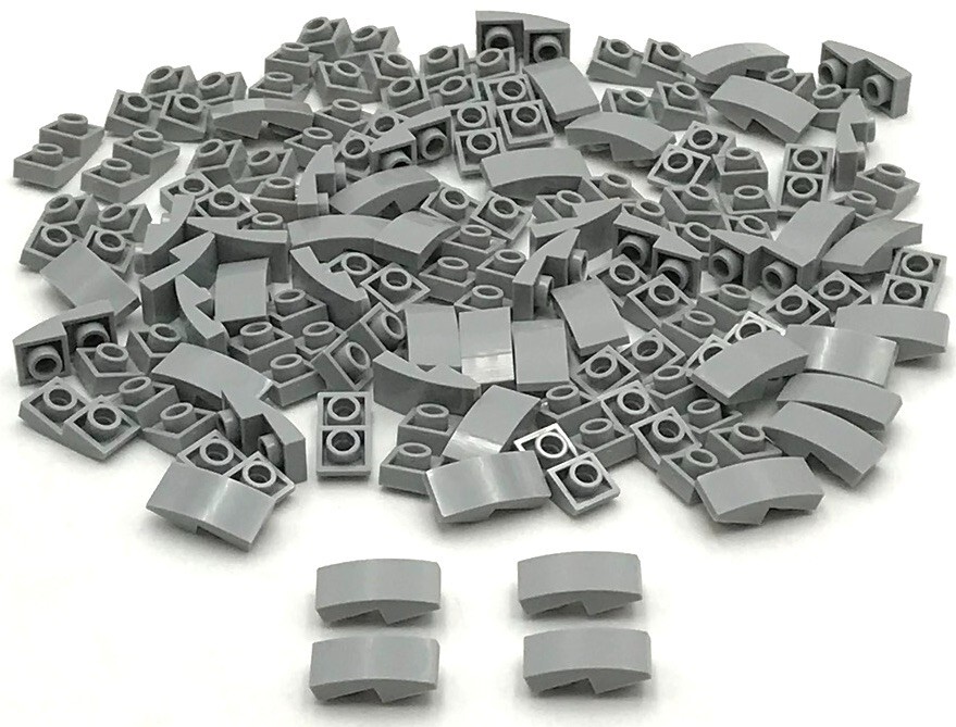 Lego 100 New Light Bluish Gray Slope Sloped Curved 2 x 1 x 2/3 Inverted ...