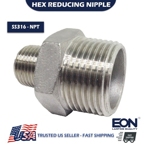 1" x 3/4" REDUCER NIPPLE NPT Pipe Stainless Steel Hex Reducing Nipple ...