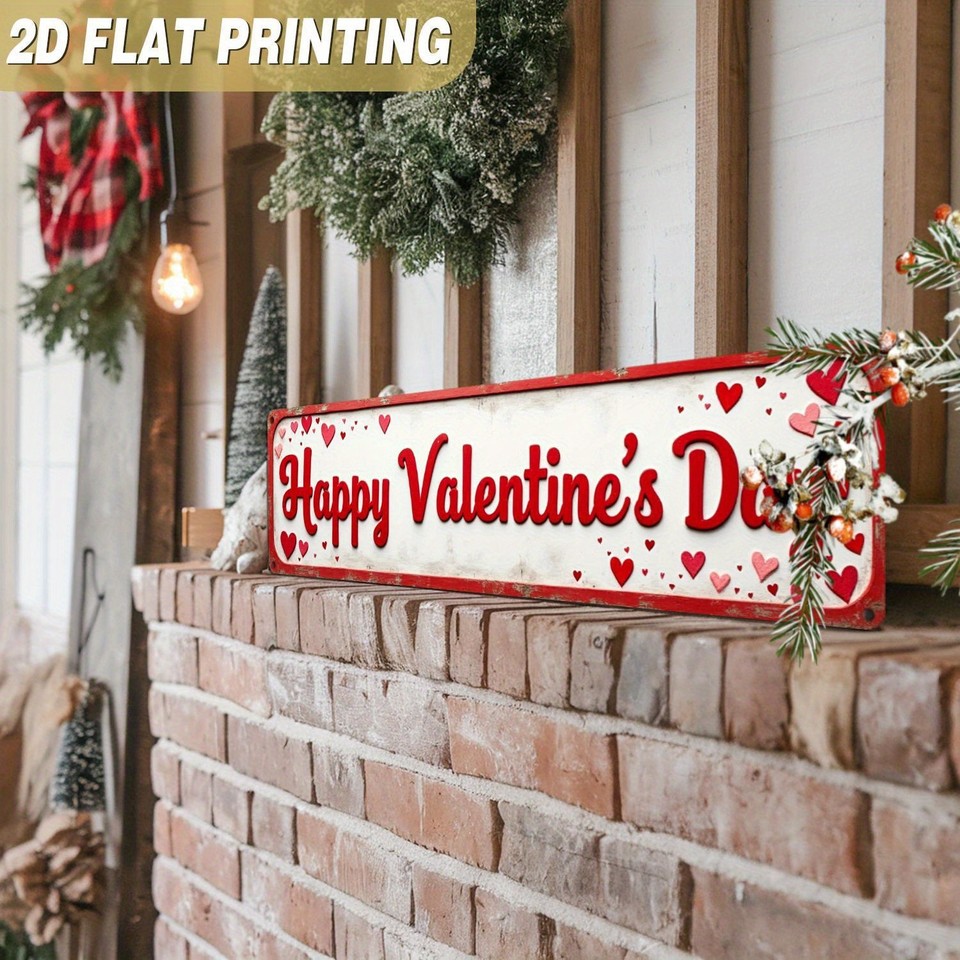 Rustic Valentine Metal Sign "Happy Valentine's Day" Distressed Red Wall ...