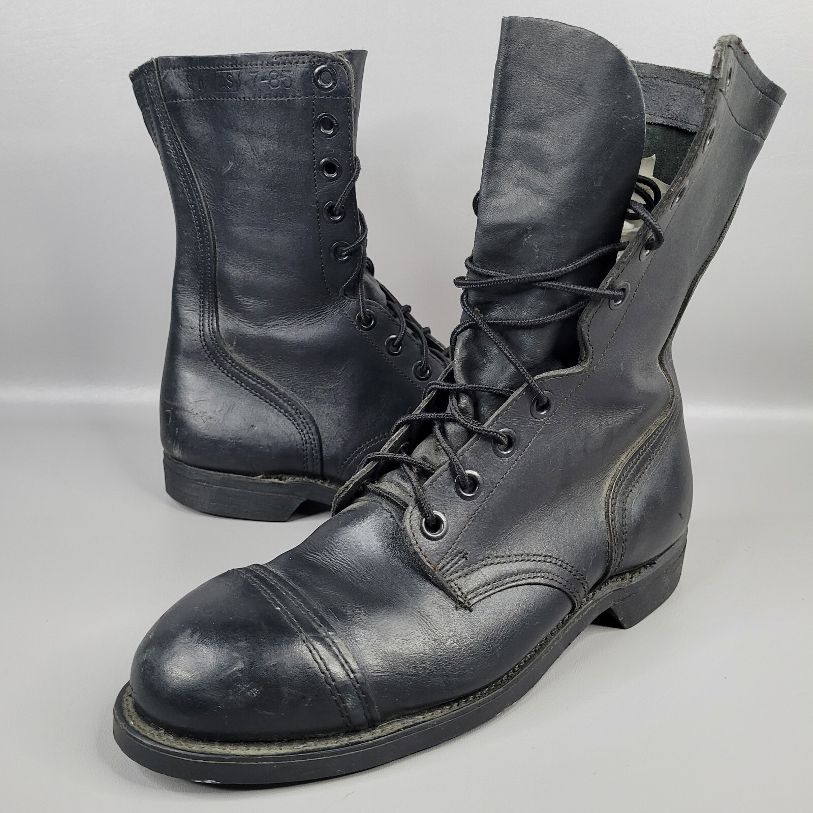 Vintage Mens Black Leather Combat Boots ANSI Z41-1983… - Gem