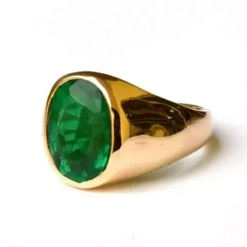 Green Emerald Men's Ring 14k Yellow Gold Plated 3Ct Oval Cut Lab ...