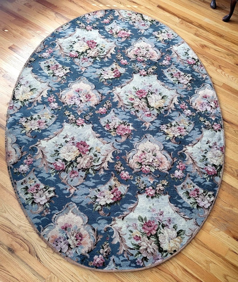 AWESOME Antique Vintage Wool Rug Shabby PINK ROSES Chic BIGELOW STYLE ...