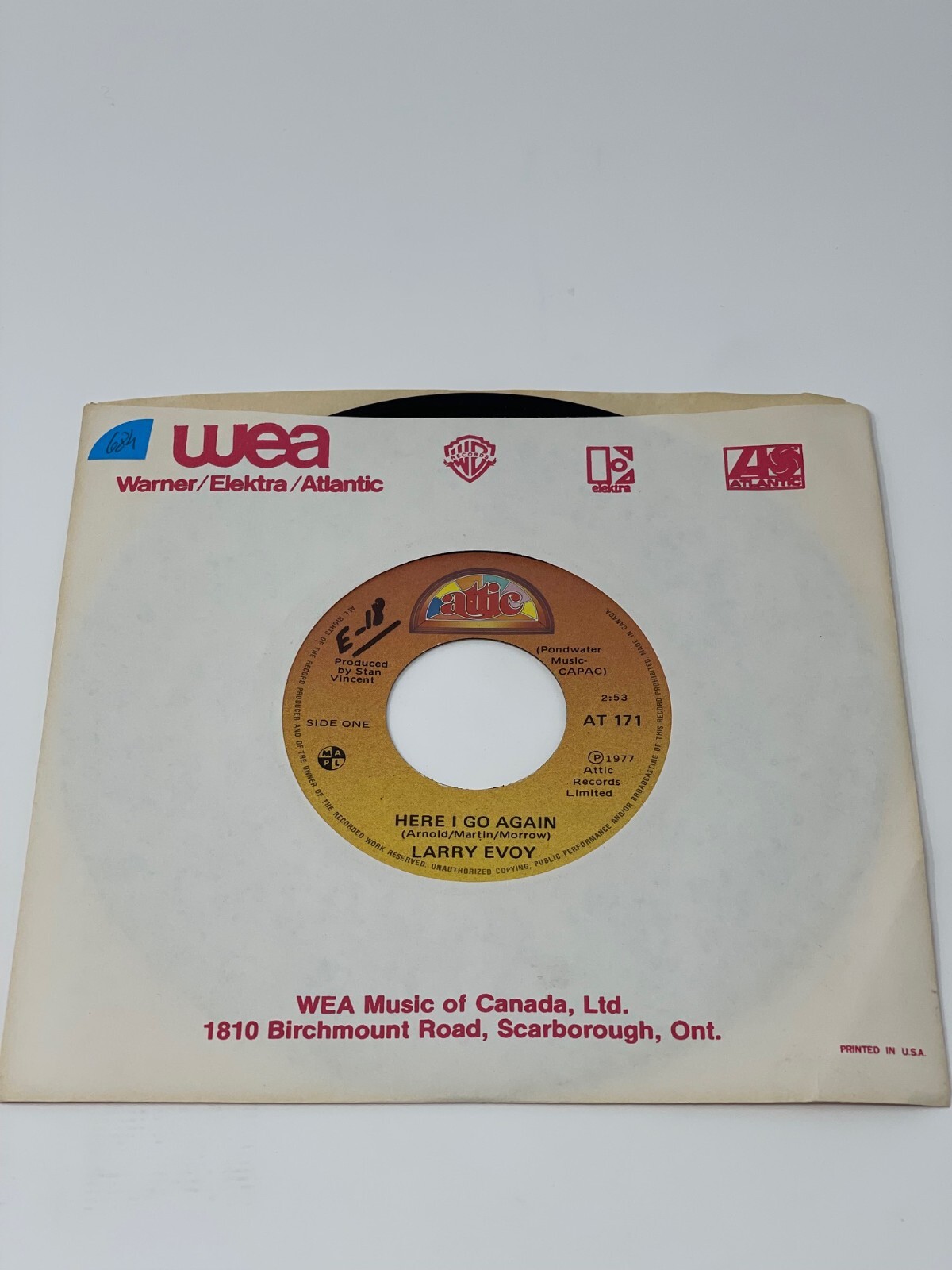 Larry Evoy - "Here I go again" & "When I don't love you" 45 RPM (#684 ...