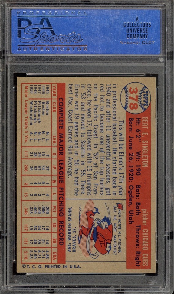 1957 Topps #378 Elmer Singleton PSA 7 Chicago Cubs Baseball Card | eBay