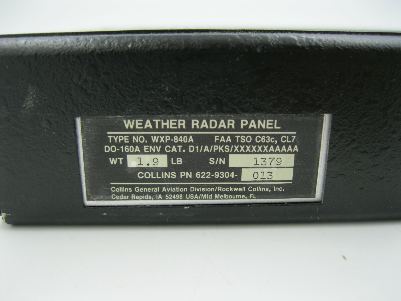 Rockwell Collins WXP-840A Control Panel 622-9304-013 | eBay