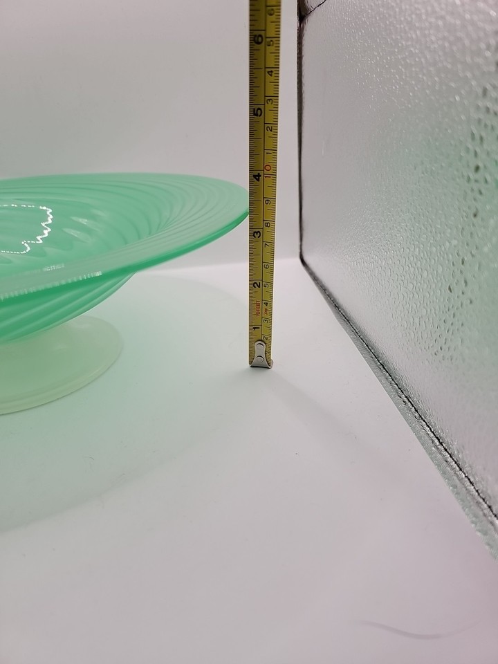 Vintage Green Opaque Depression Uranium Glass White Foot Vowl Swirl ...