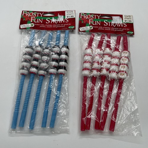 Vintage Frosty Fun Straws Christmas Straws Sealed Santa Snowman 2 Packs ...