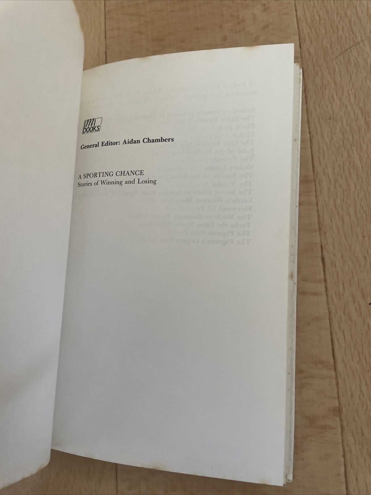 AIDAN CHAMBERS. M BOOKS. A SPORTING CHANCE. STORIES OF WINNING AND ...