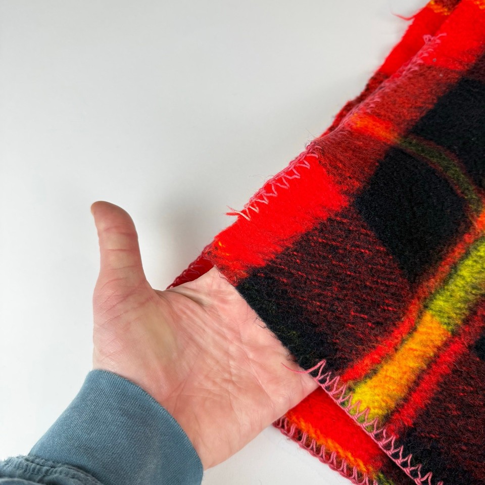 Mid century vintage camp blanket red plaid wool rustic cabin throw ...