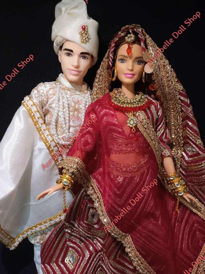 Indian Wedding Barbie Doll Couple – Handmade Bride & Groom Outfit with ...