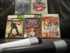 XBOX 360 LIPS Karaoke GAMES x5 + 2x Wireless OFFICIAL Microphones Mics ...