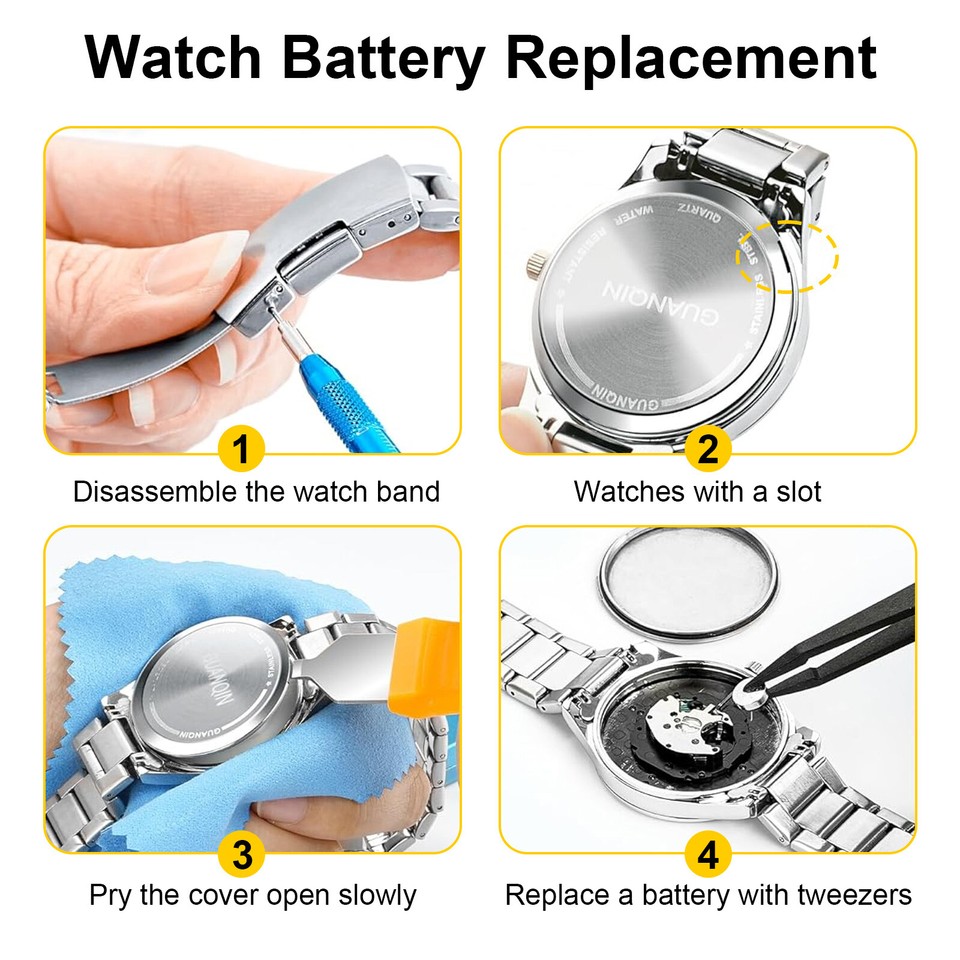 74pcs Watch Band Repair Kit Link Remover Spring Bar Case Opener Battery ...