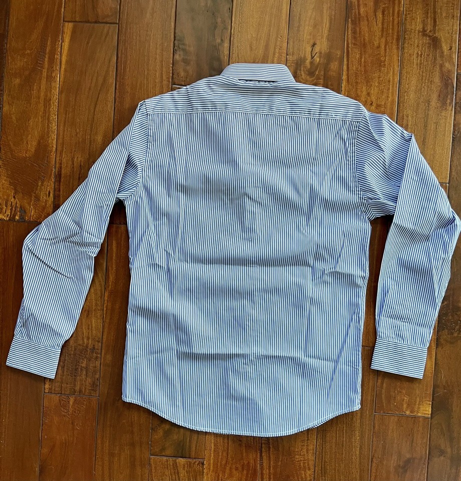 New With Tags Louis Philippe Mens Blue Striped Cotton Dress Shirt Size ...
