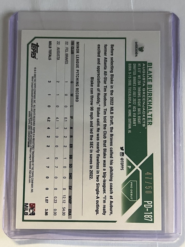 2023 Topps Pro Debut - Gold Foil #PD-187 Augusta GreenJackets /50 (RC ...