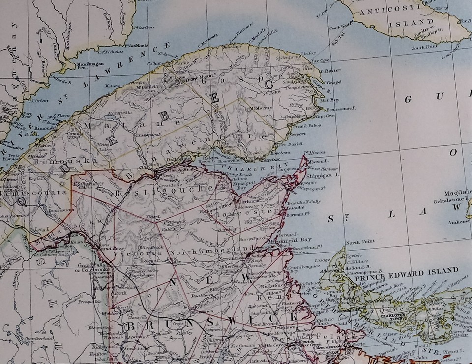 1915 LARGE MAP DOMINION OF CANADA EAST NEW BRUNSWICK NOVA SCOTIA ...