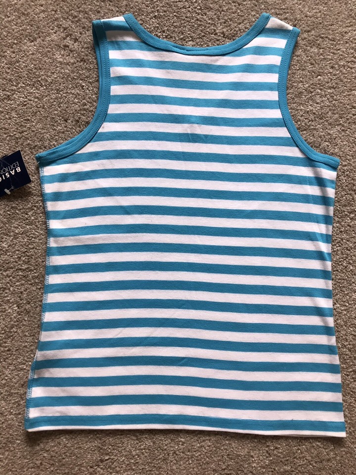 Basic Editions Womens V Neck Tank Top Turquoise/White Stripes Size ...