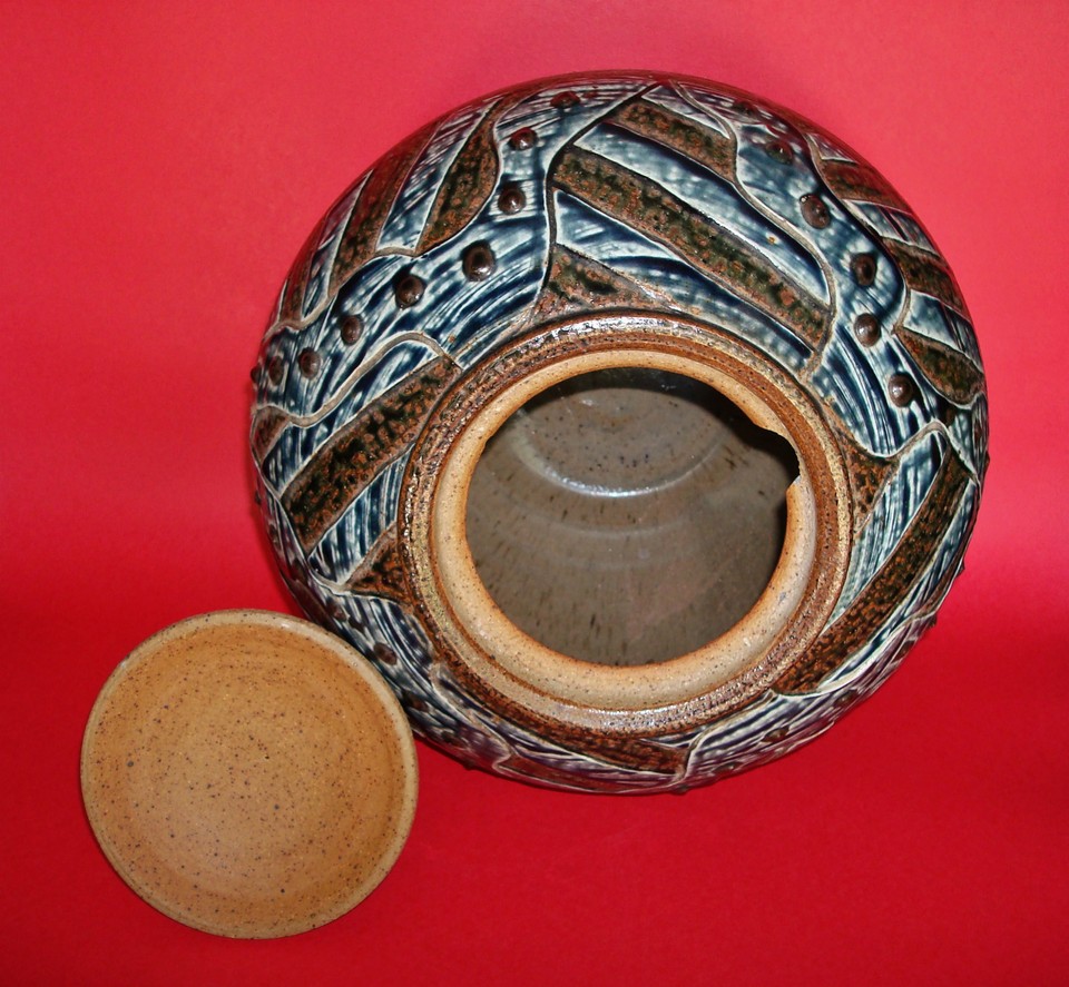 Very Large & Early JIM CONNELL Studio Pottery Covered Jar - 13 1/4"H x ...