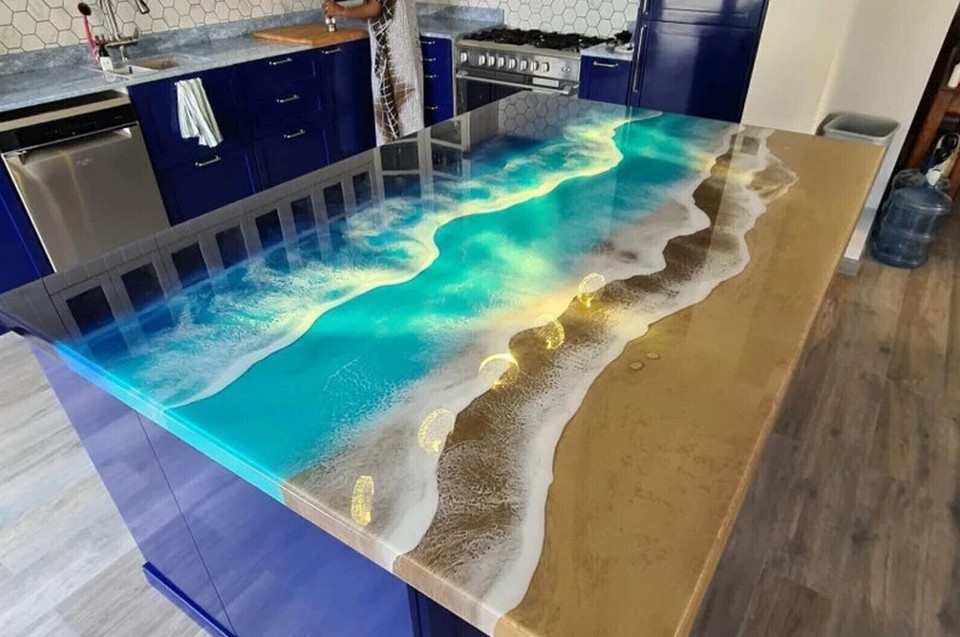 36"x24" Ocean Epoxy Slab, Kitchen Counter Slab Top, Luxury Interior ...
