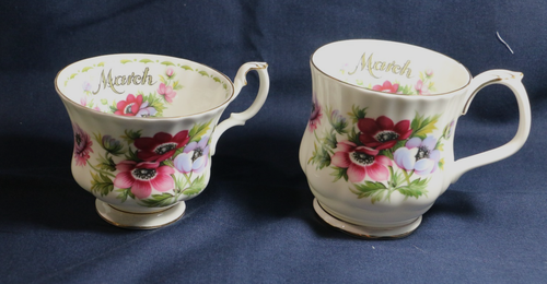 Royal Albert March Flower of Month "Anemones" 2 teacups | eBay
