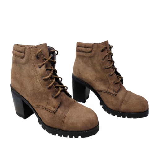 Colin Stuart Ankle Boots Womens 9M Brown Suede Lace Up Chunky Heel Lug ...