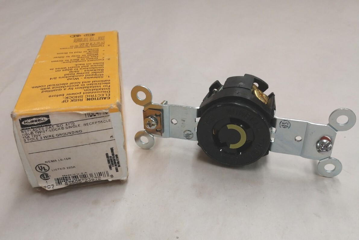 Hubbell - HBL4710 - Single Recpt -Twist Lock - 15A - 125V - 2 Pole - 3 ...