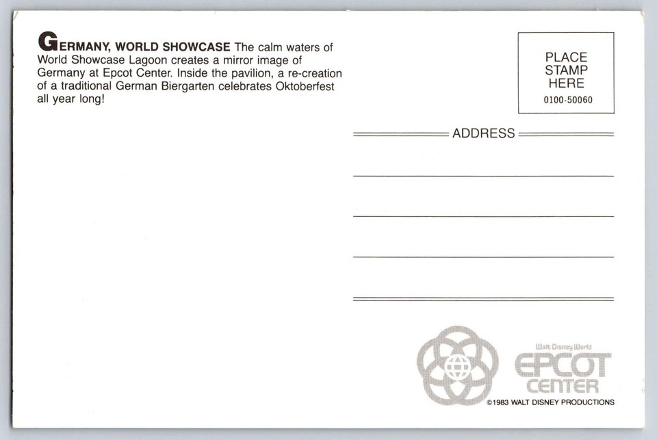 Postcard Germany World Showcase & Lagoon @ Epcot Center Orlando Florida ...