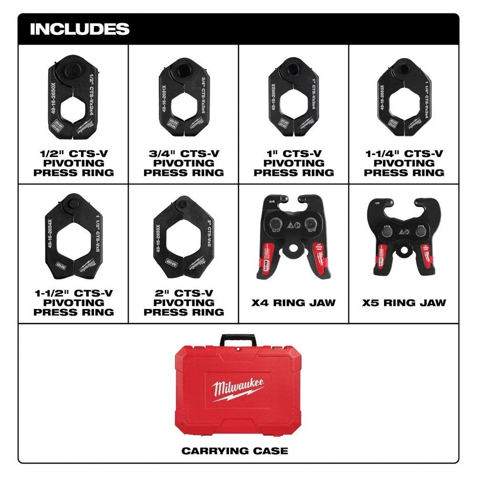 MILWAUKEE 49-16-2692X 1/2"-2" CTS-V Pivoting Press Ring Kit for M18 ...